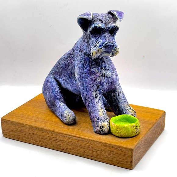 Art | Vintage Blue Sitting Schnauzer Dog Resin Figurine 5 Tall Dog Bowl ...